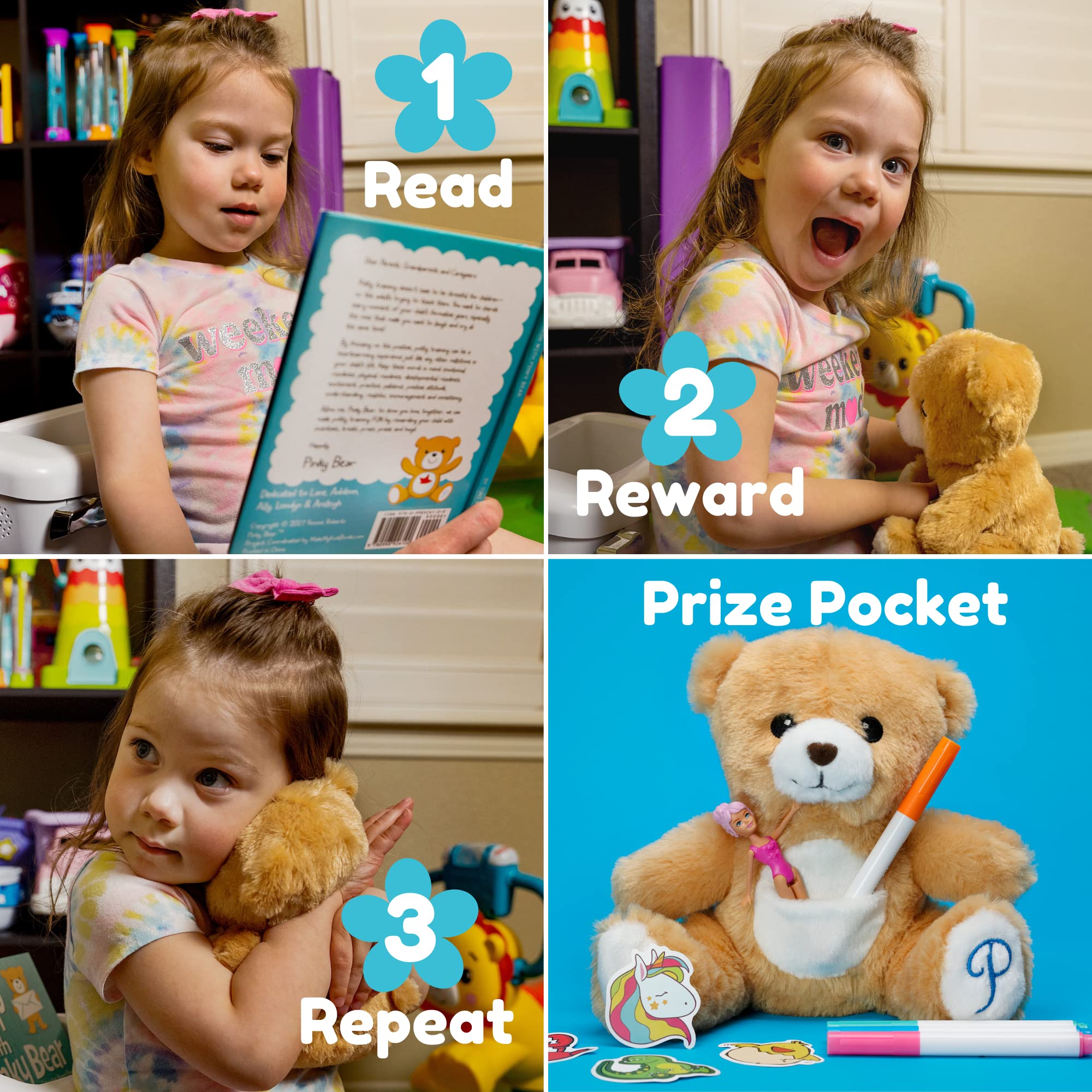 Potty Train with Pinky Bear, Reward Based Potty Training Bear w/Prize Pocket/Pouch & Childrens Board Book, Learning Tool for Toddlers, Boys & Girls - Teaching Potty Chair Fun & Awareness Ages 2-3+