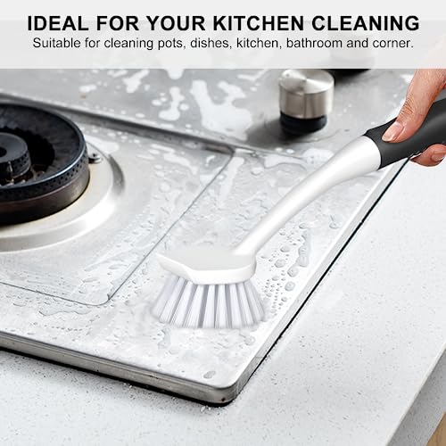 SetSail Dish Brush Set of 3 with Bottle Brush, Dish Scrub Brush with Long Handle Deep Cleaning Handle Brush with Scraper Tip for Kitchen Sink Dishes Bottle Cup Pot and Pans Tile Lines, Black