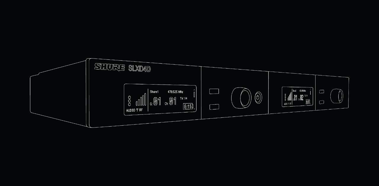 Shure SLXD4 Dual Channel Receiver - for use with SLX-D Digital Wireless Microphone Systems, Transmitters Sold Separately | H55 Band (SLXD4D=-H55)