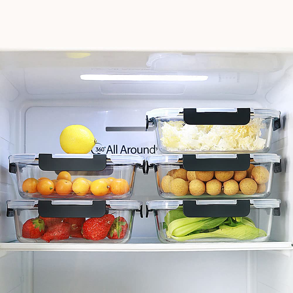 DAS TRUST 3 Pack 36oz Glass Food Storage Containers Meal Prep Containers Reusable Fridge Organizers Lunch Container for Adults Food Storage Containers with Lids Airtight Pizza Salad Storage Container