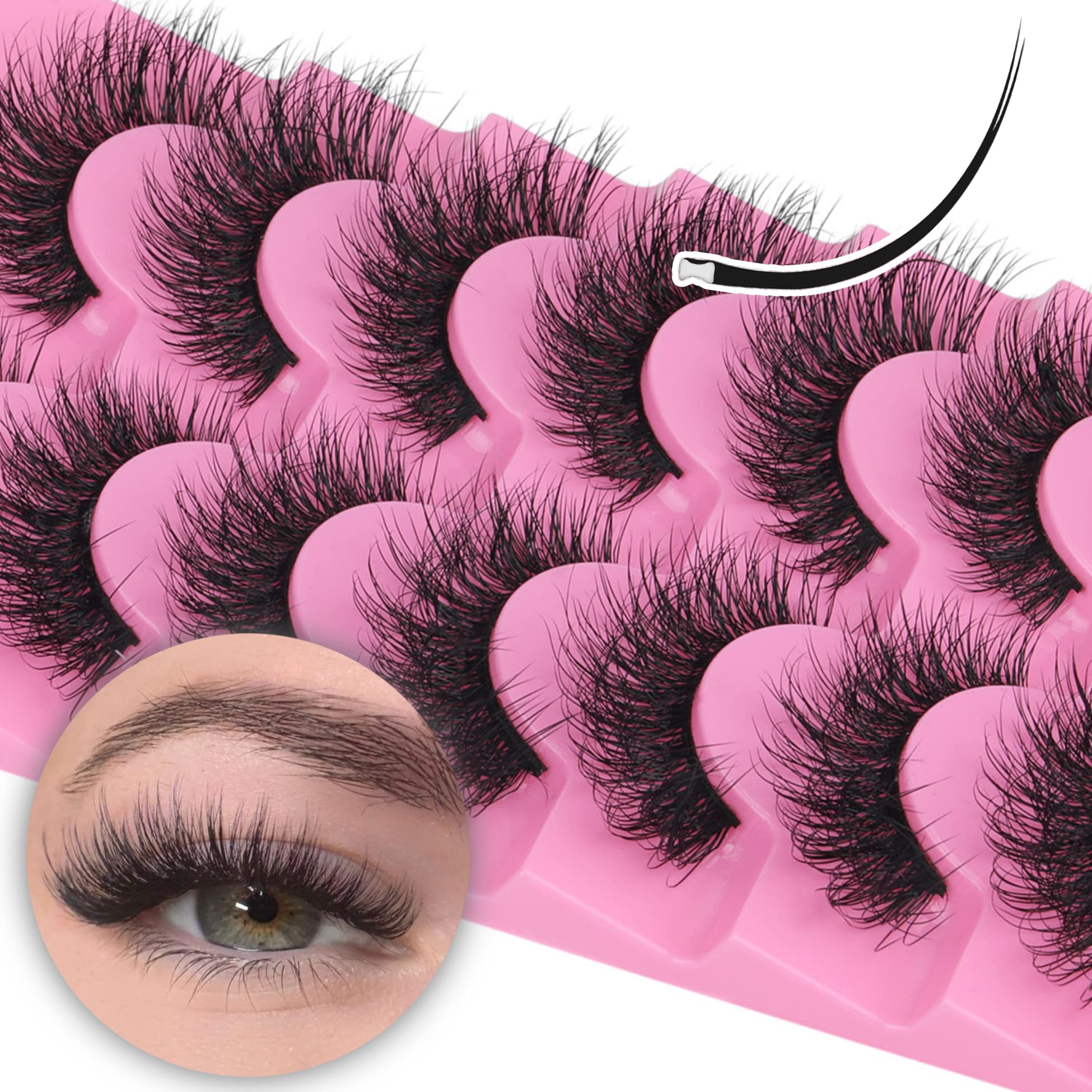 Flat Mink Lashes Natural Look Wispy False Eyelashes That Look Like Extensions Fluffy Cat Eye Lashes 16mm Strip Fake Eyelashes Pack by TNFVLONEINS-7 Pairs