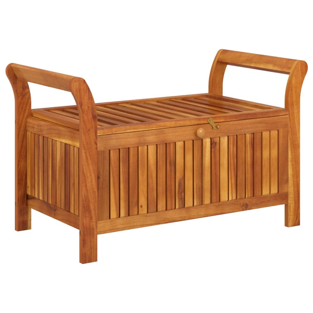 loibinfen Wooden Outdoor Patio Storage Bench Large Deck Box with Brown Cushion 35.8"x19.7"x23.6" Solid Wood Acacia Storage Box Deck Box with Seat for Garden, Balcony, Porch, Pool,Yard