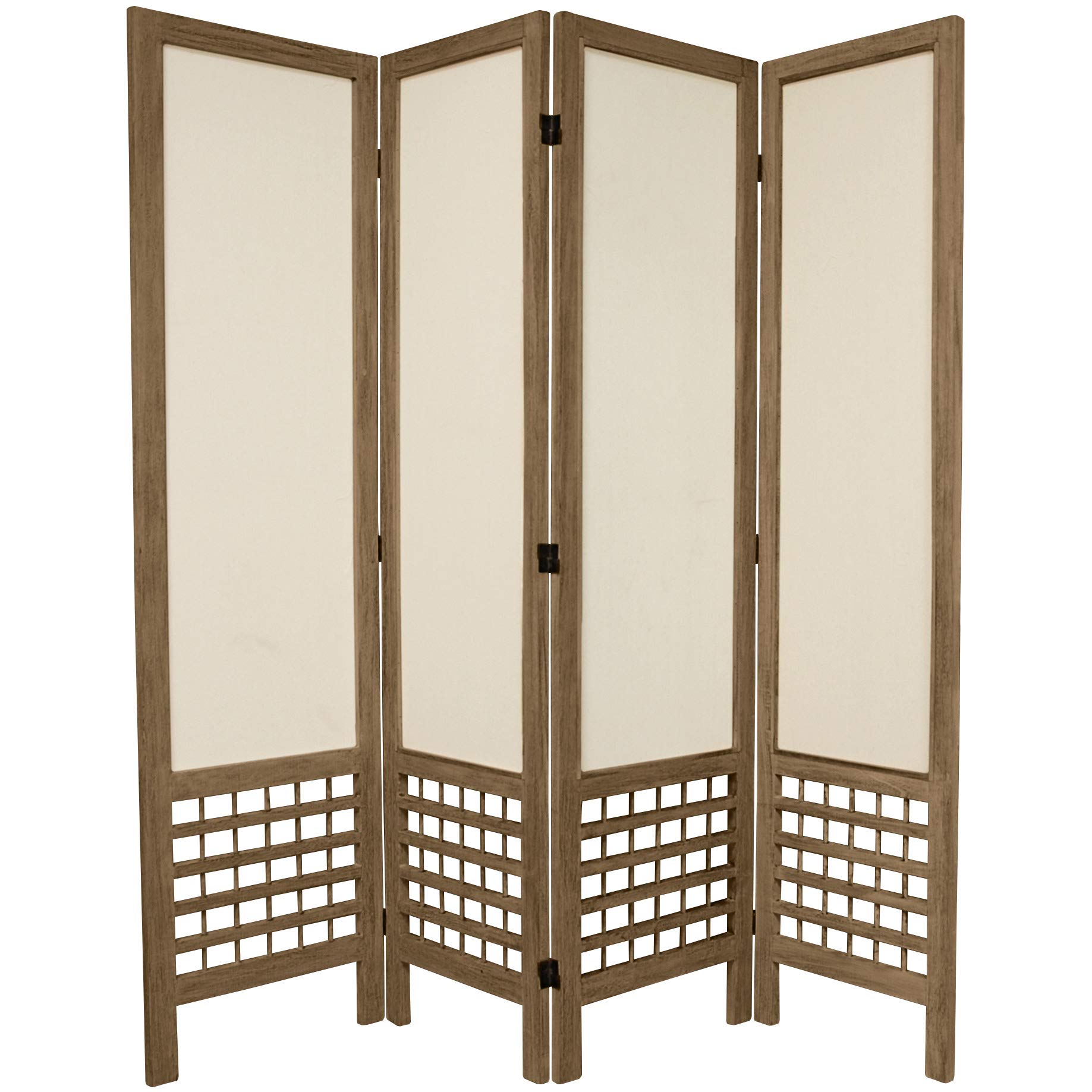 Oriental Furniture 5 1/2 ft. Tall Open Lattice Fabric Room Divider - Burnt Grey - 4 Panel