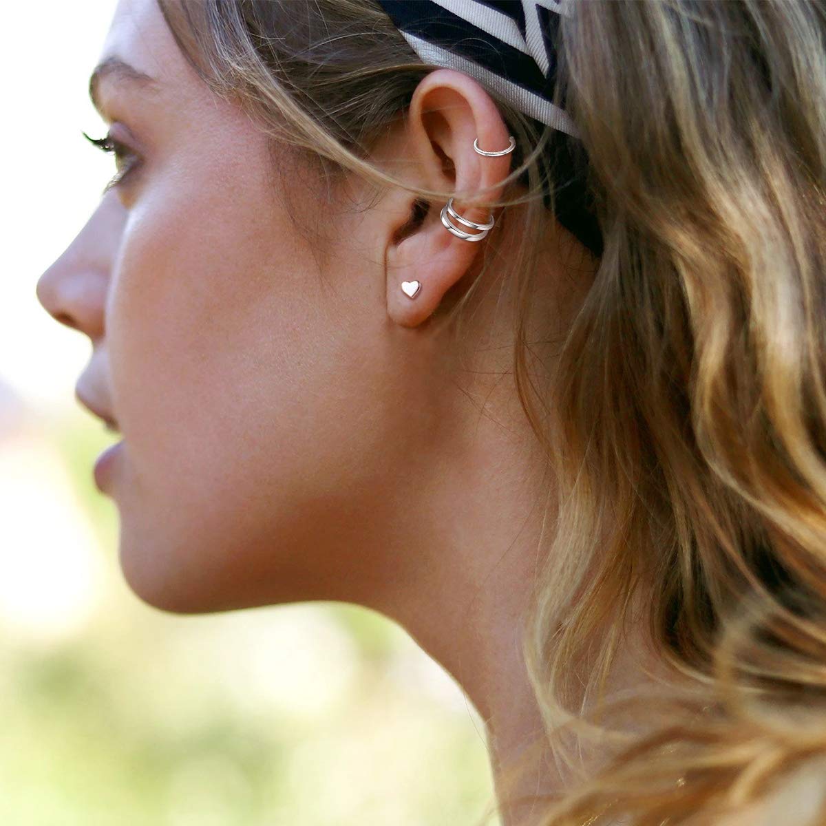 ChicSilver 4 PCS S925 Sterling Silver Criss Cross Ear Cuff No Pierce Ear Cuff Sets Double Simple Lines Ear Cuff Fake Cartilage Earring Helix Piercing