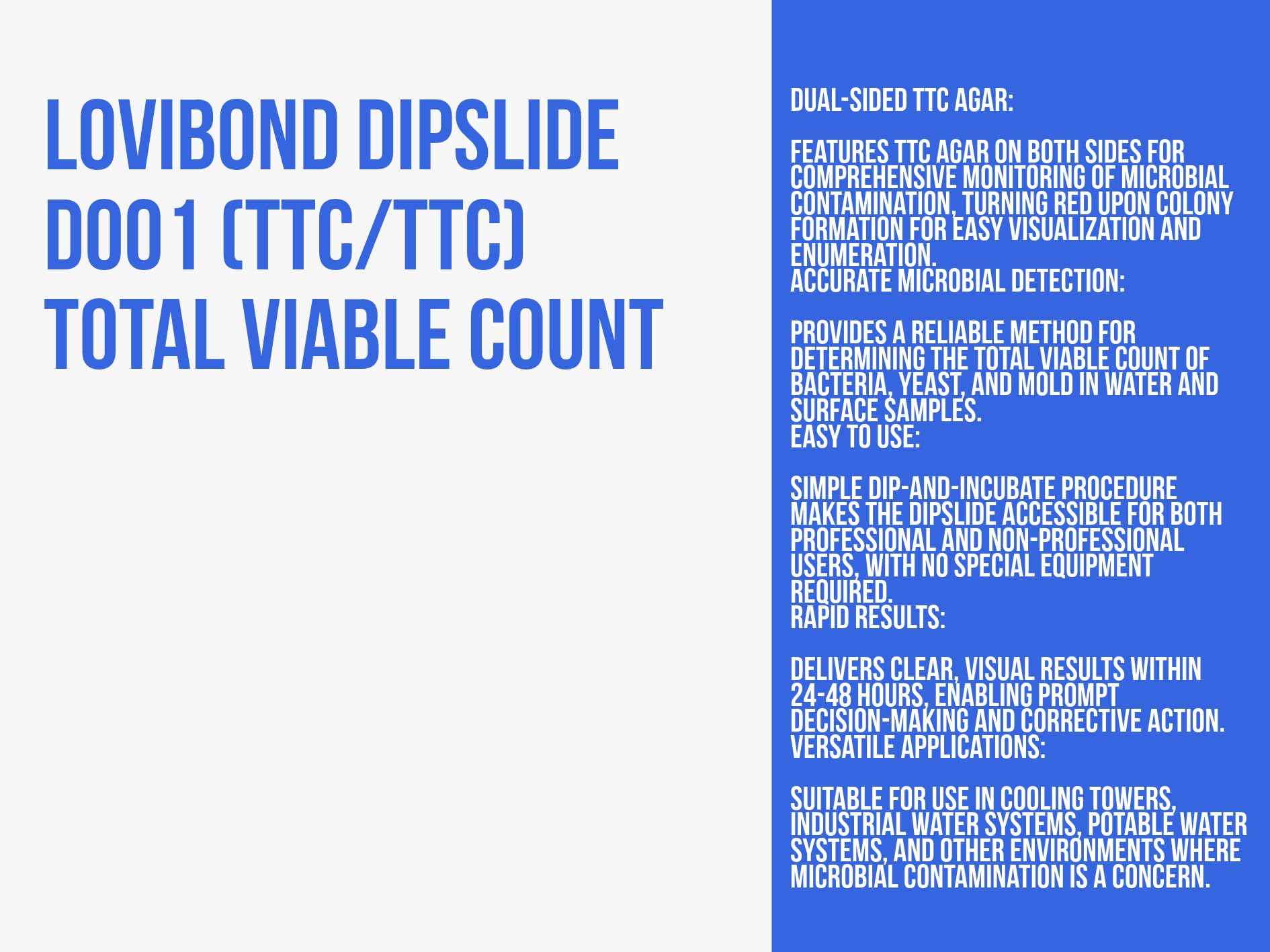 Lovibond 56B010110 Dipslide: D001 TTC/TTC, Total Viable Count (TVC) in Waters and Surfaces, 10/pk