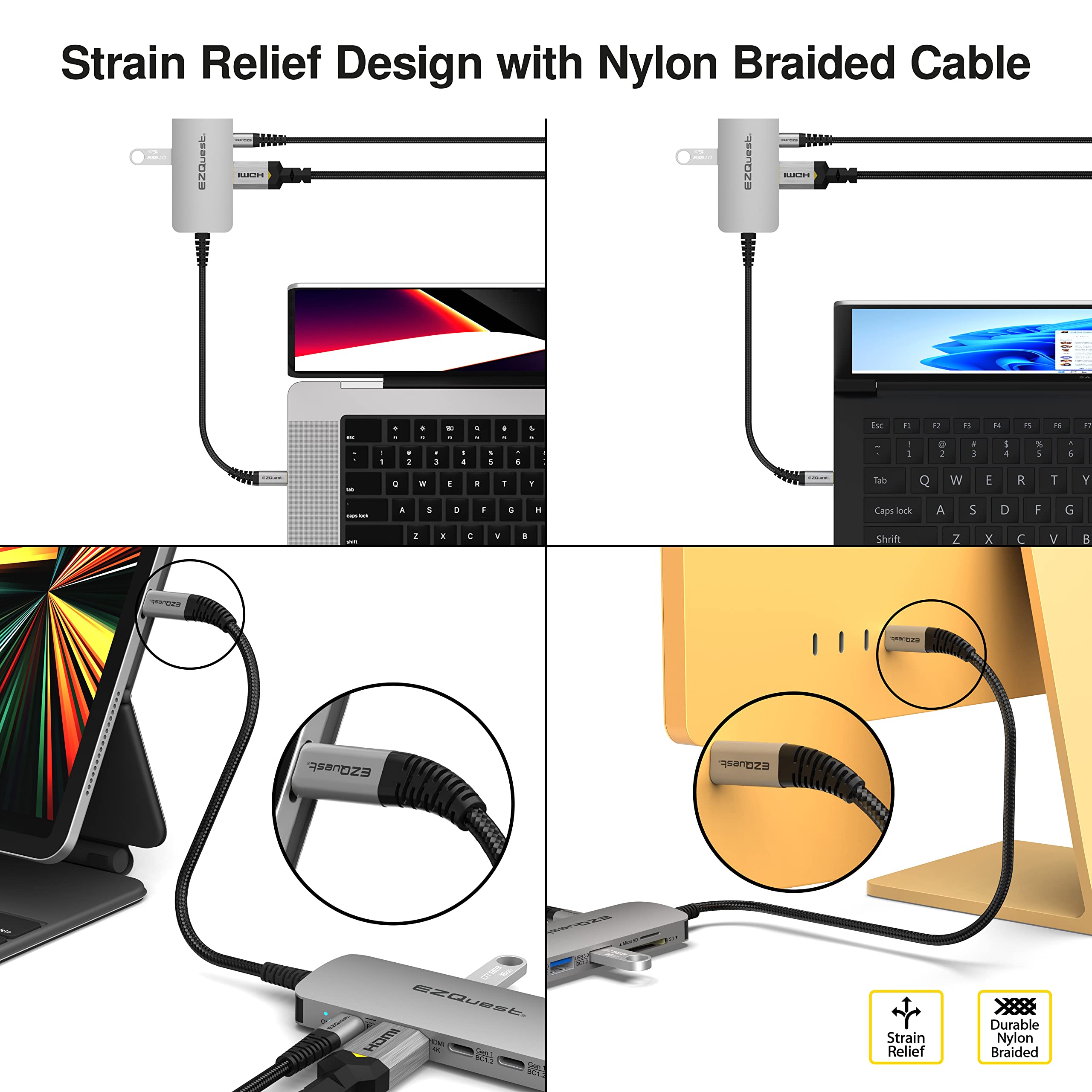 EZQuest USB C Multimedia Hub 8 in 1 with HDMI 4K, 100 Watts USB C Power Delivery/5Gbs Data, 2 USB C Ports, 2 USB A 3.0 Ports, SD/Micro SD Compatible with USB-C Laptops
