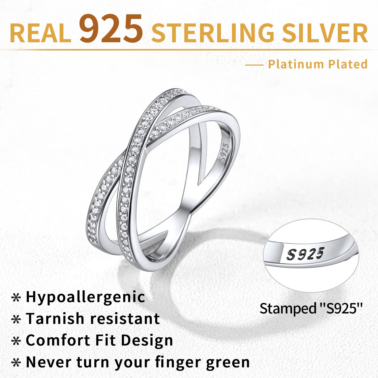 ChicSilver 925 Sterling Silver Criss Cross X Ring CZ Cubic Zirconia Eternity Engagement Wedding Band for Women Size 9