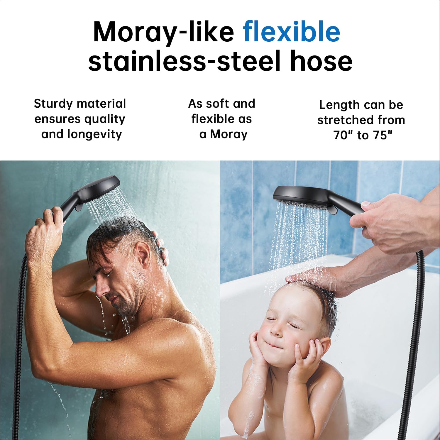 G-Promise High Pressure Dual Shower Head with Handheld Combo | 8 Settings Fixed Shower Head Built-in 3-Way Diverter | 72 Inch Stainless Steel Flexible Hose | 8 Spray Modes Handheld Shower Head