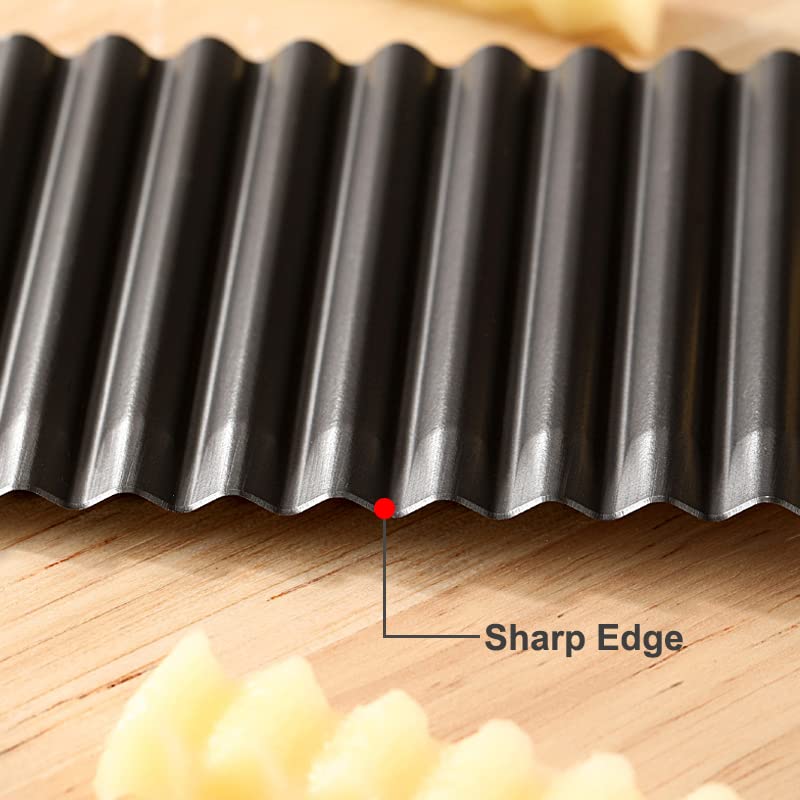 Crinkle Cutter Vegetable Stainless Steel Deeper Crinkle Slicer Sharp Blade with Hang Hole Wavy French Fries Chopper for Potato, Carrot, Etc (Black)