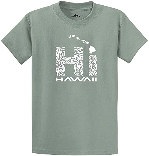 Joe's USA Koloa Surf Hawaiian Islands Tribal Hi Shirt-3XL-StoneGreen/w