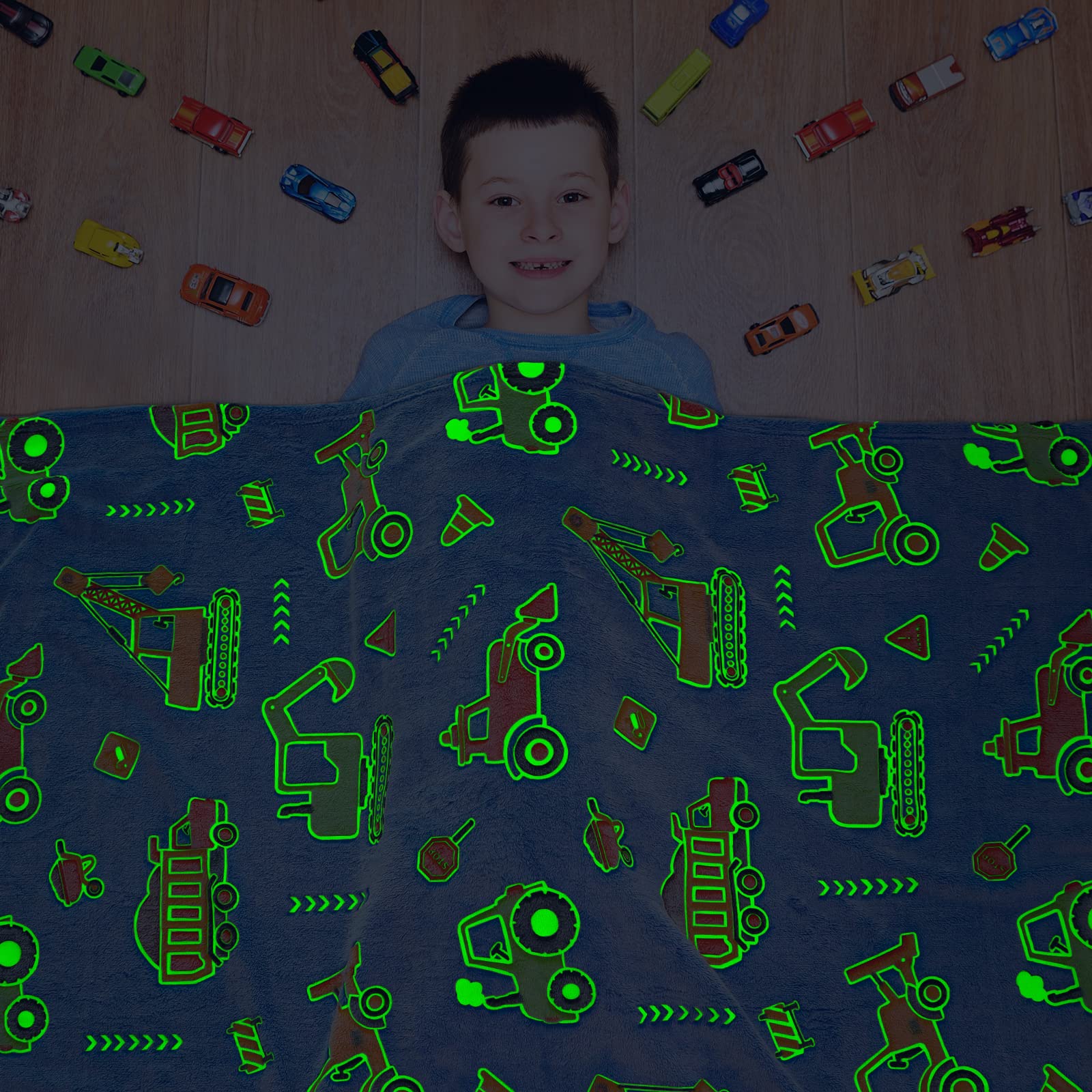 LOKOZ Truck Blanket Construction Blanket Glow in The Dark Blankets for Boys Tractor Blanket Kids Excavator Blanket Birthday Gifts for Room Bed Sofa Decor