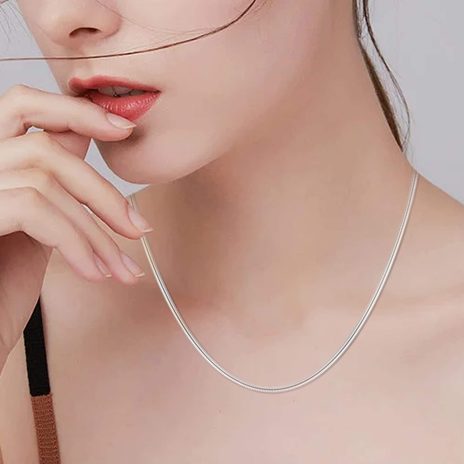 CLAVICHORD Snake Chain Necklace 1.5mm,925 Sterling Silver Chains for Women Thin Sliver Chain Length 18 Inch