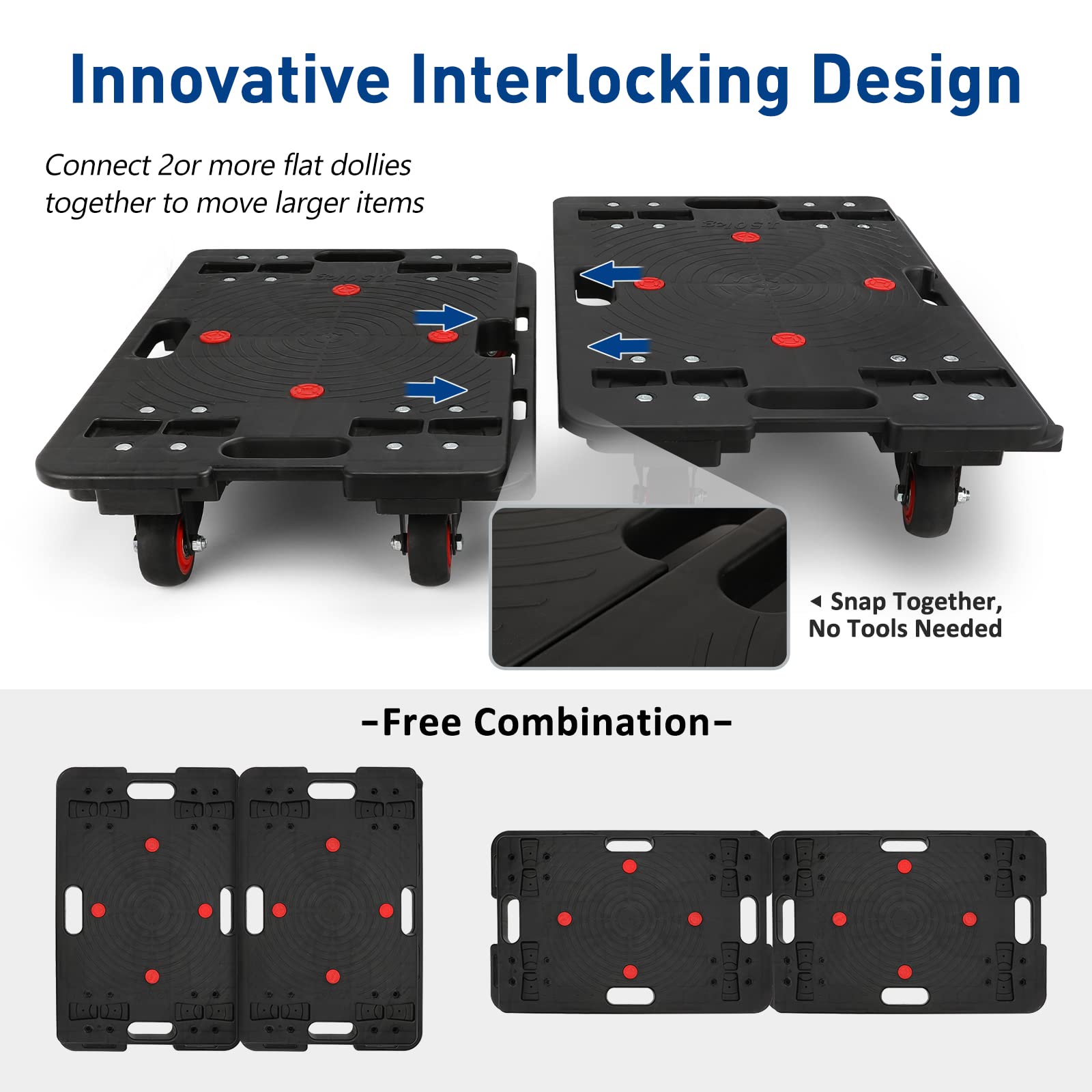 Furniture Dolly, 2 Pack Moving Dolly Connectable, 500 Lbs Capacity, Furniture Movers 4 Wheels Heavy Duty, Small Flat Dolly Cart, Portable and Light Dollies