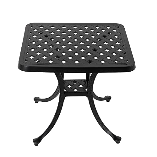 Elm Plus EPL1004 Outdoor 21" Square Cast Aluminum Patio Side Table, Black Finished