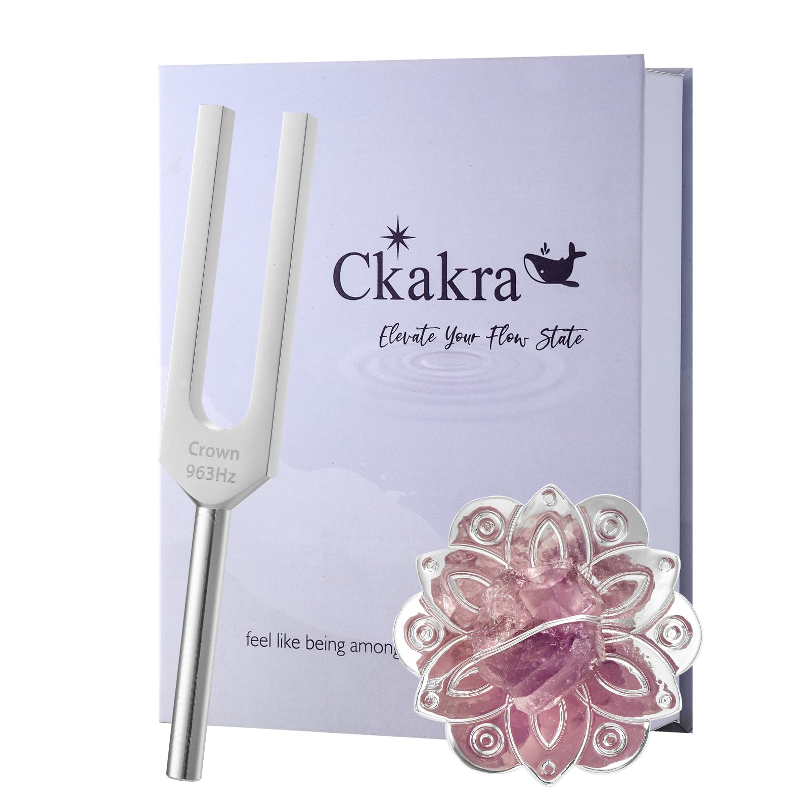 Ckakra Tuning Fork with Crystal Kit,Solfeggio Energy Tuners,963hz Crown Chakra,Sound Healing With Amethyst Kit,Meditation Accessories,Stress Relief Gifts for Women,Shiny Silver
