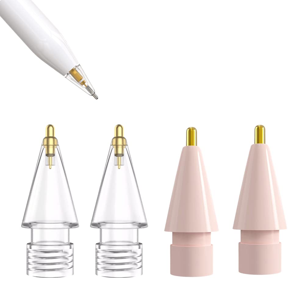 Compatible with Upgraded Pen Pencil Tips fits for Apple 2nd 1st Gen iPad Pro Pencil, Replacement iPencil Nibs for iPad Pro Pencil,No Wear Out Fine Point Precise Control Resistance Clear&Pink