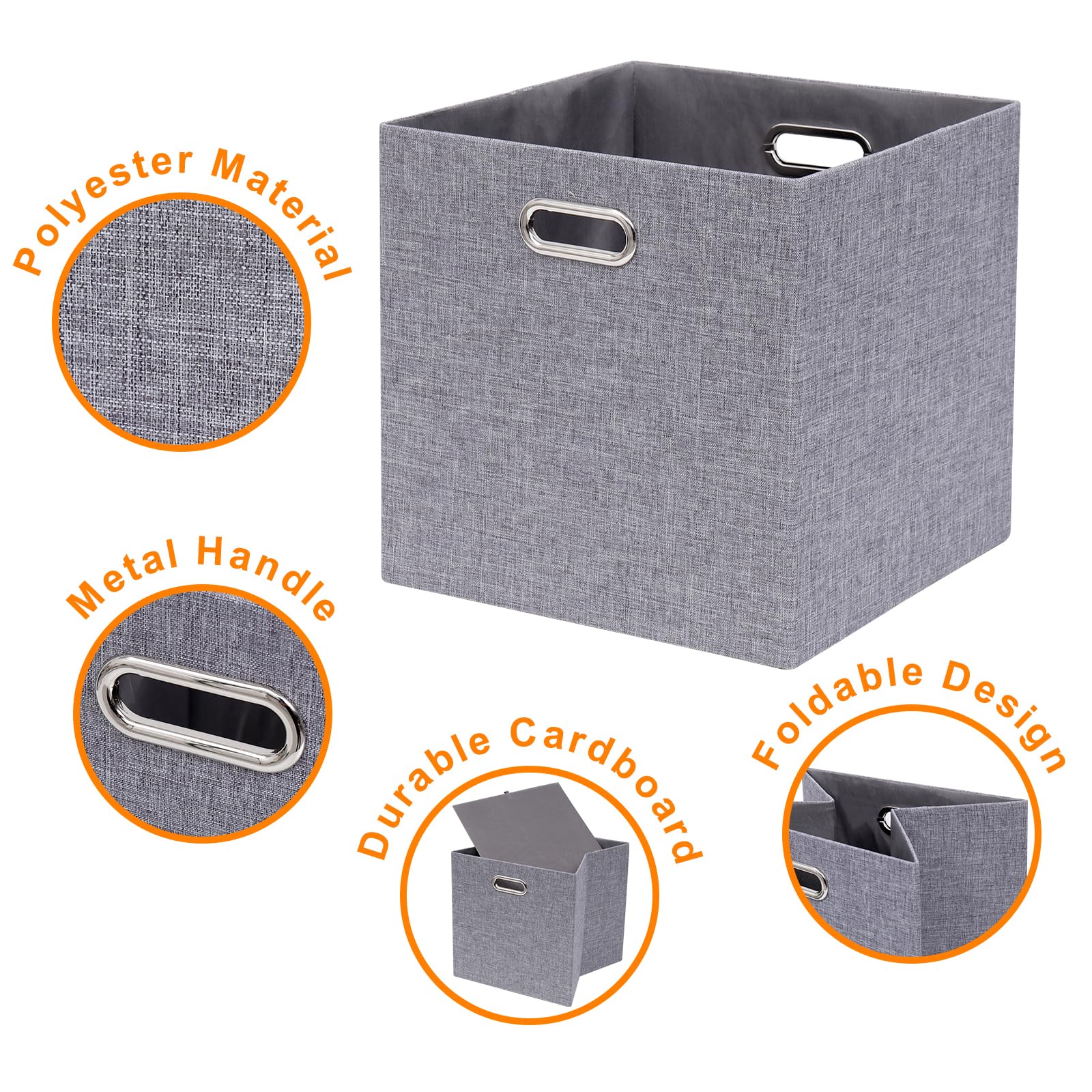 Jermichoc Storage Bins 13x13x13, Cube Storage Bin 4 Pack, Collapsible Storage Bins Fabric with Metal Handle for Clothes, Toys, Books (grey)