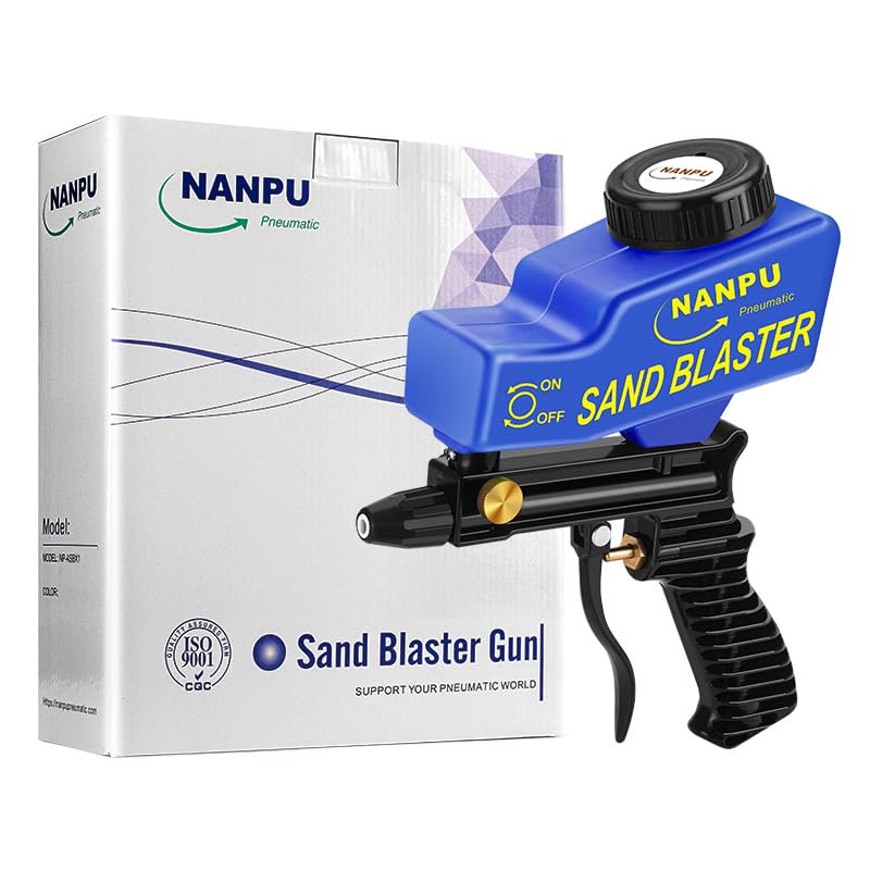 NANPU Air Sand Blaster Gun with Gravity Feed - Ceramic Nozzle, Metal Body | for Paint, Rust Removal, and Glass Etching | Versatile for Aluminum, Sand, Walnut Shells, and Soda Blasting Applications
