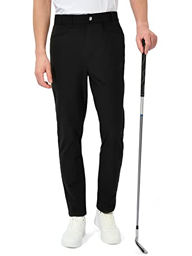 MELOO Men's Golf Dress Pants - Stretch Slim Fit Slacks Water Resistant Work Casual Trousers Pockets Black Size M