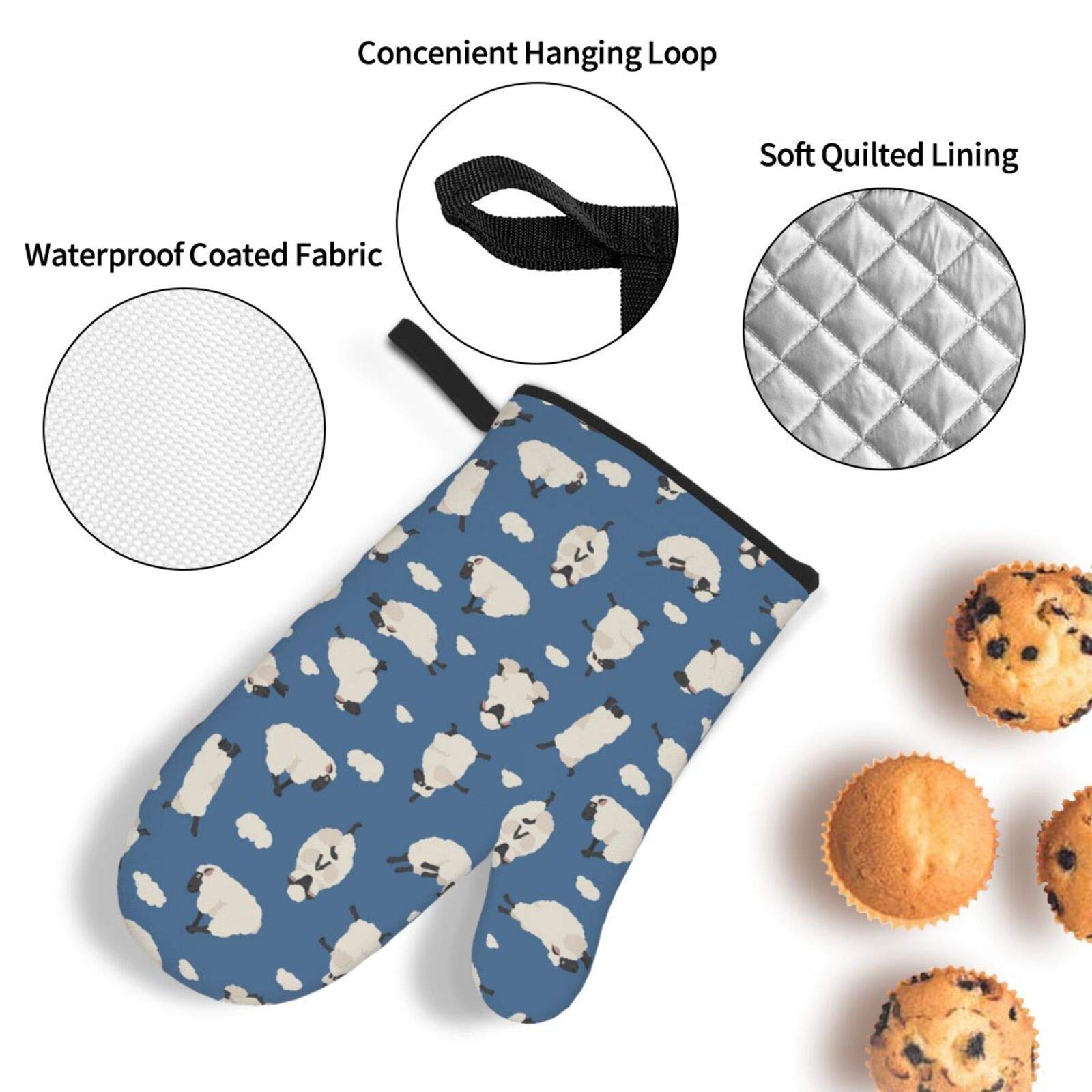 Feartdiy Oven Mitts and Pot Holders Sets of 4,Sheep Yoga Heat Resistant Kitchen Cooking Oven Gloves and Potholders for BBQ Baking Grillin, Black, One Size