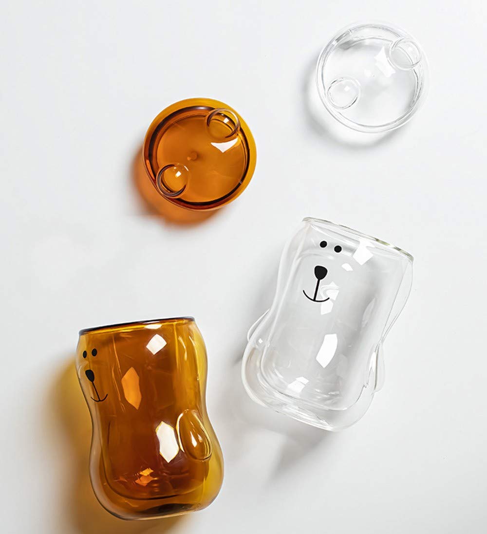 feb.7 Bear Cup, Double Wall, 300 ml Espresso Coffee Tea 3D Glasses Cup with Lid Heat-resistant Double Wall Milk Beer Juice Drinkware Christmas Cup (Transparent)