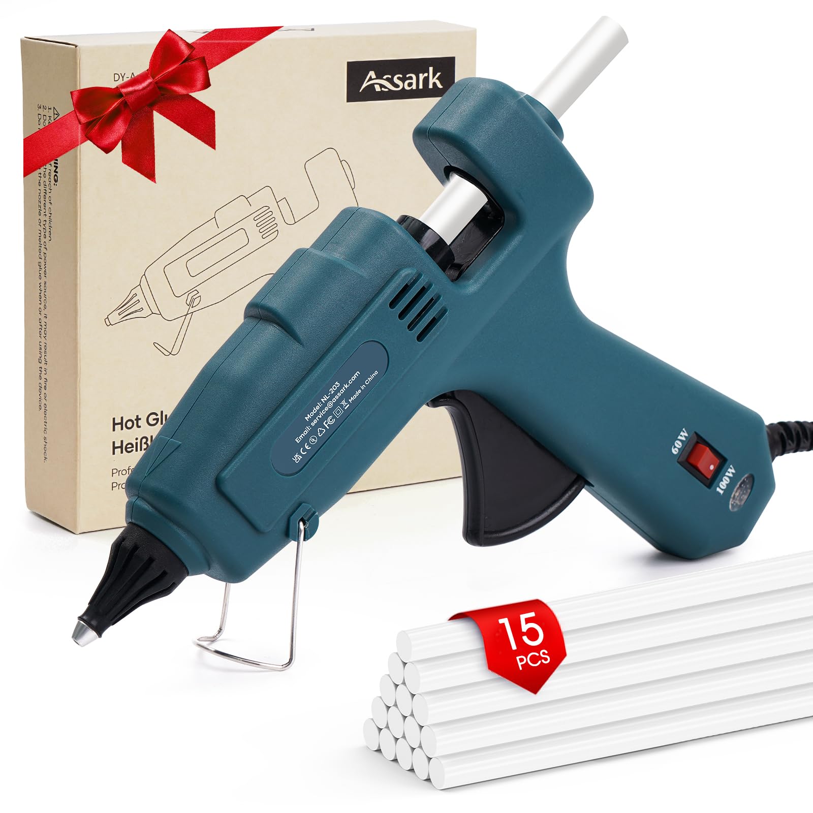 Full Size Hot Glue Gun, 60/100W Dual Power Fireproof Glue Gun with 15 Pcs Premium Glue Sticks (7/16"), Fast Preheating,Hot Glue Gun Kit for Crafting, Arts, DIY and Quick Home Repairs (Blue)
