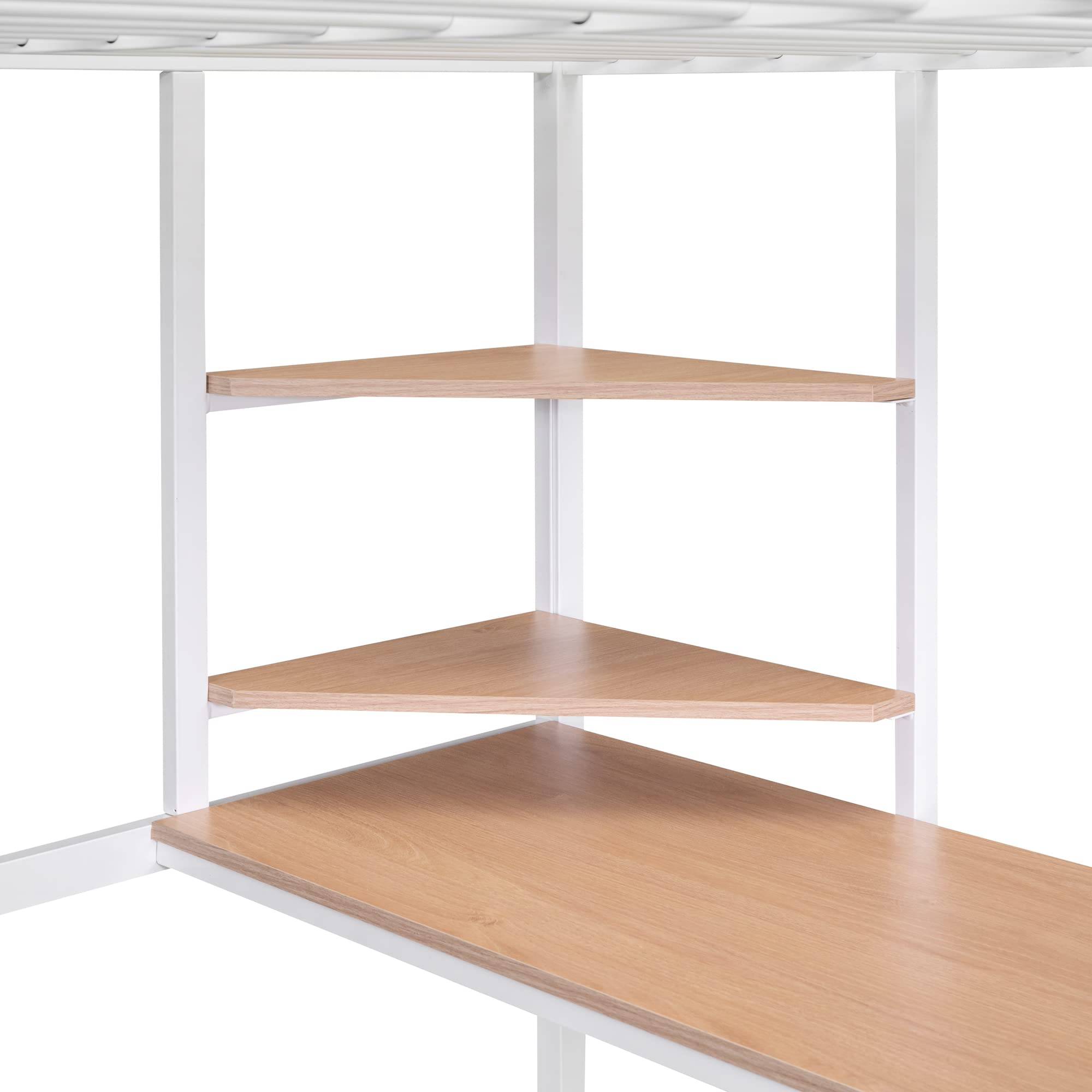Full Size Loft Bed with Desk and Storage Shelves,Heavy-Duty Loft Bed Full for Kids,Metal Loft Bed Frame with Safety Guardrail,Space-Saving(Full,White)