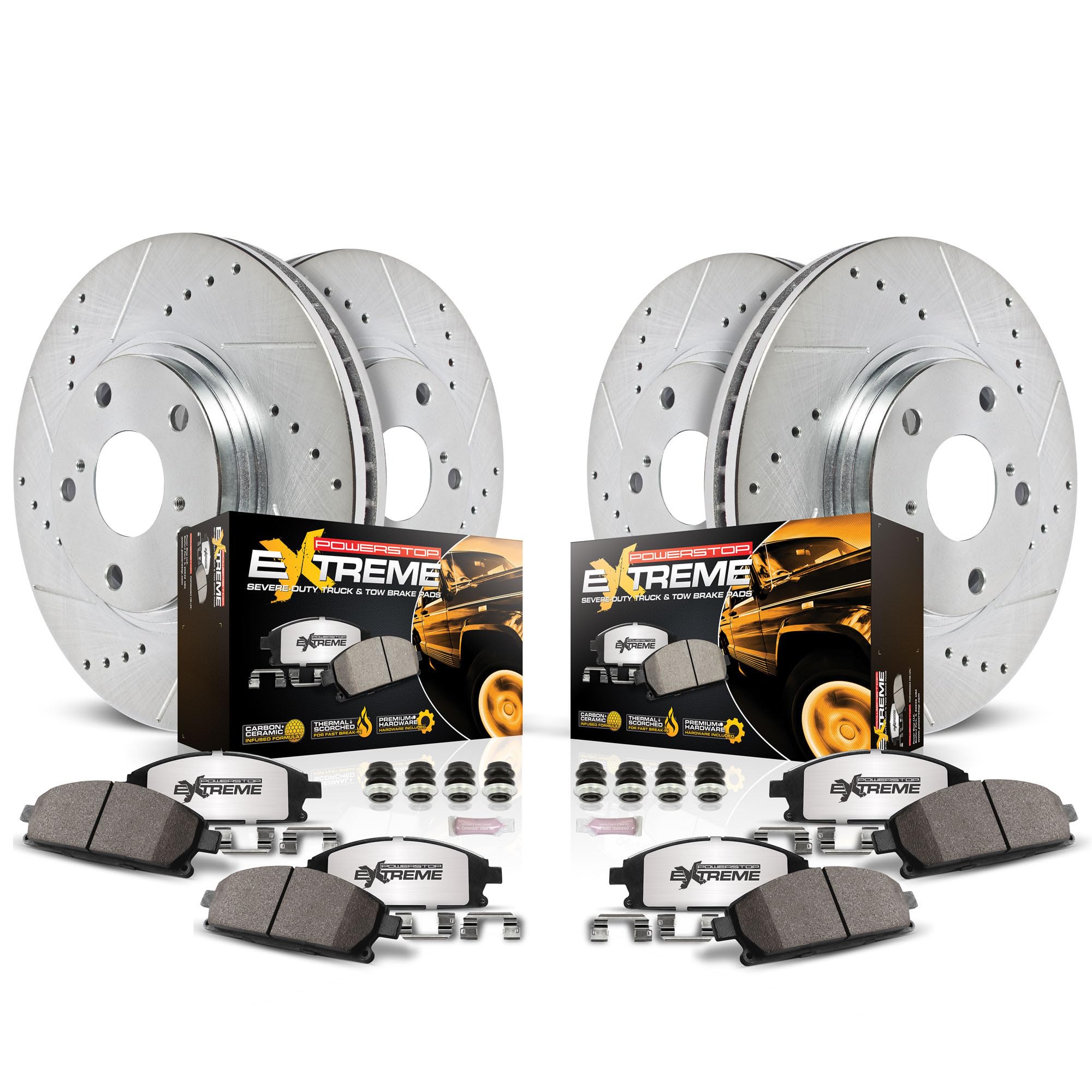 Power Stop K5822-36 Front and Rear Z36 Truck & Tow Brake Kit, Carbon Fiber Ceramic Brake Pads and Drilled/Slotted Brake Rotors