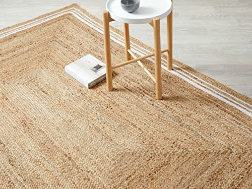 GRUHUM Jute Cotton Area Rug 4x6 ft,Rectangle Natural Handwoven Boho Farmhouse Rustic Vintage EcoFriendly Soft Braided Reversible Rug - Indoor EcoFriendly Kitchen Bedroom Living Room Hallways Enterways