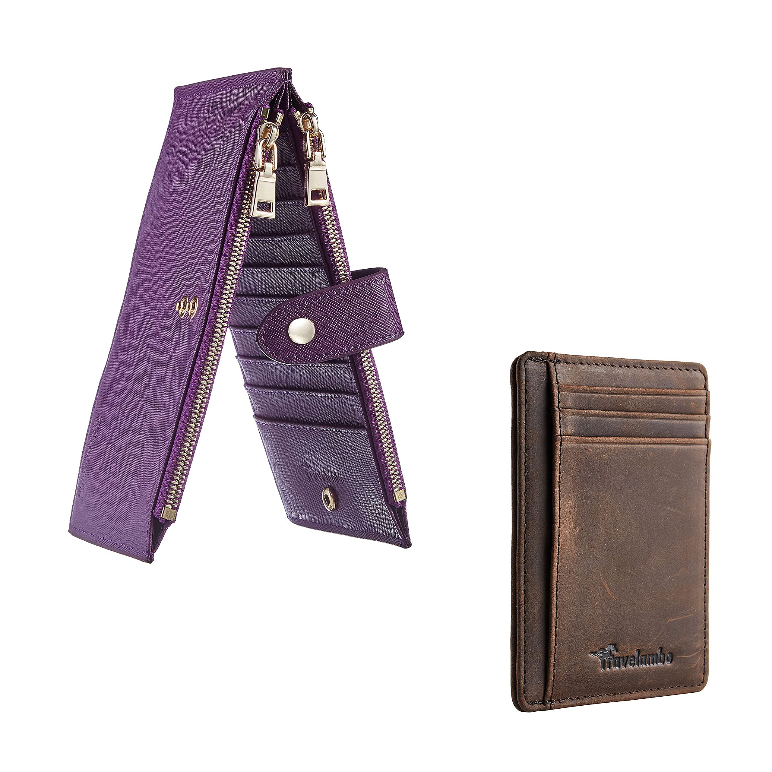 Travelambo Womens Multi Card Case Wallet & Front Pocket Minimalist Leather Slim Wallet