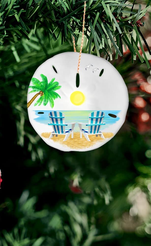 Christmas Ornaments - Handmade Palm Tree Gift Souvenir Stocking Stuffer, Sand Dollar Ornament for Christmas Tree Decoration (Palm Tree - Beach)