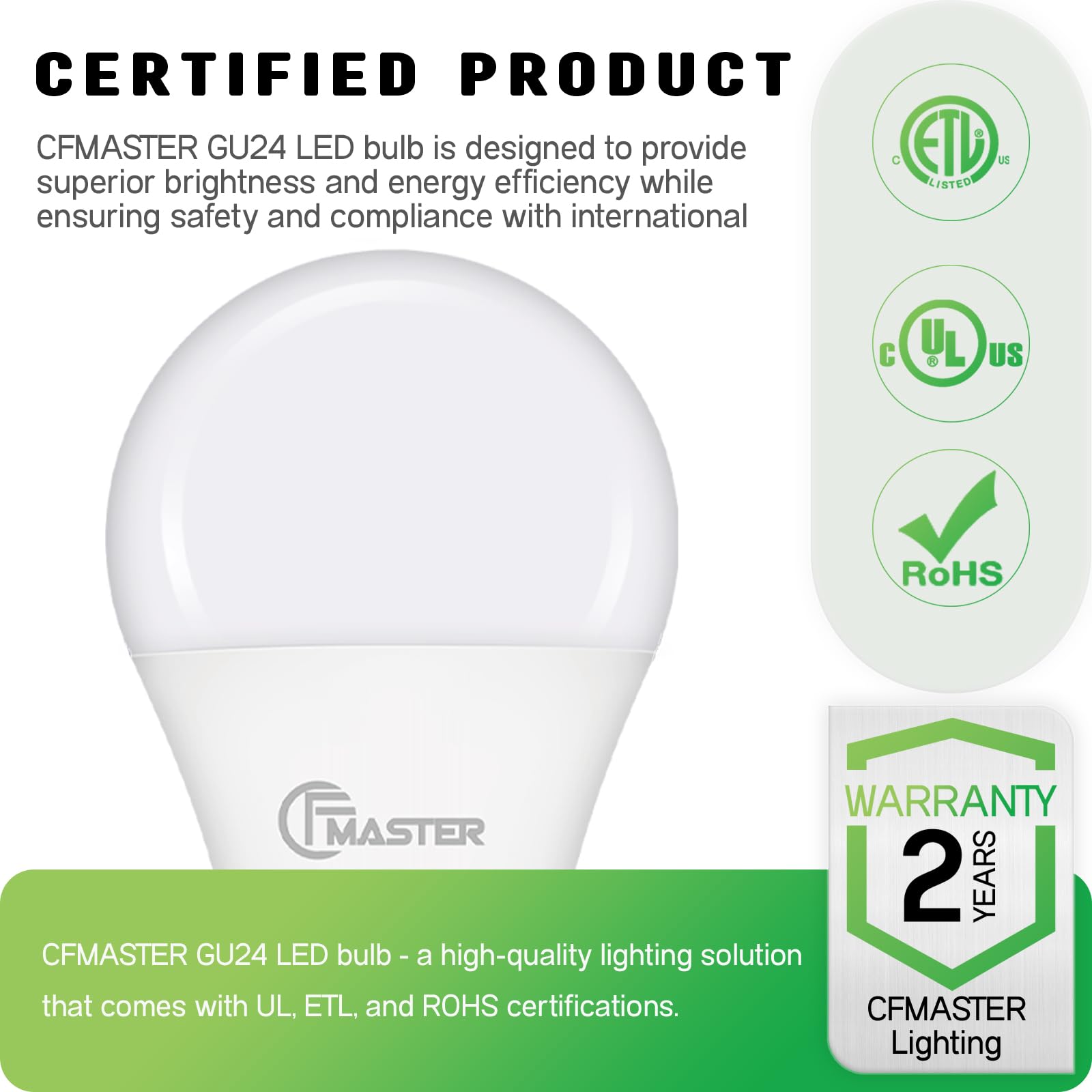 JIANGSILING GU24 Led Light Bulb, 9W(60W Equivalent), 5000K Daylight, A19 Shape GU24 Light Bulb, 800 Lumens GU24 Led Bulbs, CRI 85, Non-Dimmable ETL Listed(2-Pack)