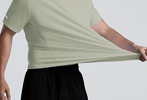 Men's Cooling Ice Silk Running Shirts Quick Dry Short Sleeve Athletic Gym T-Shirts UPF 50+ Outdoor Workout Tshirts Light Green