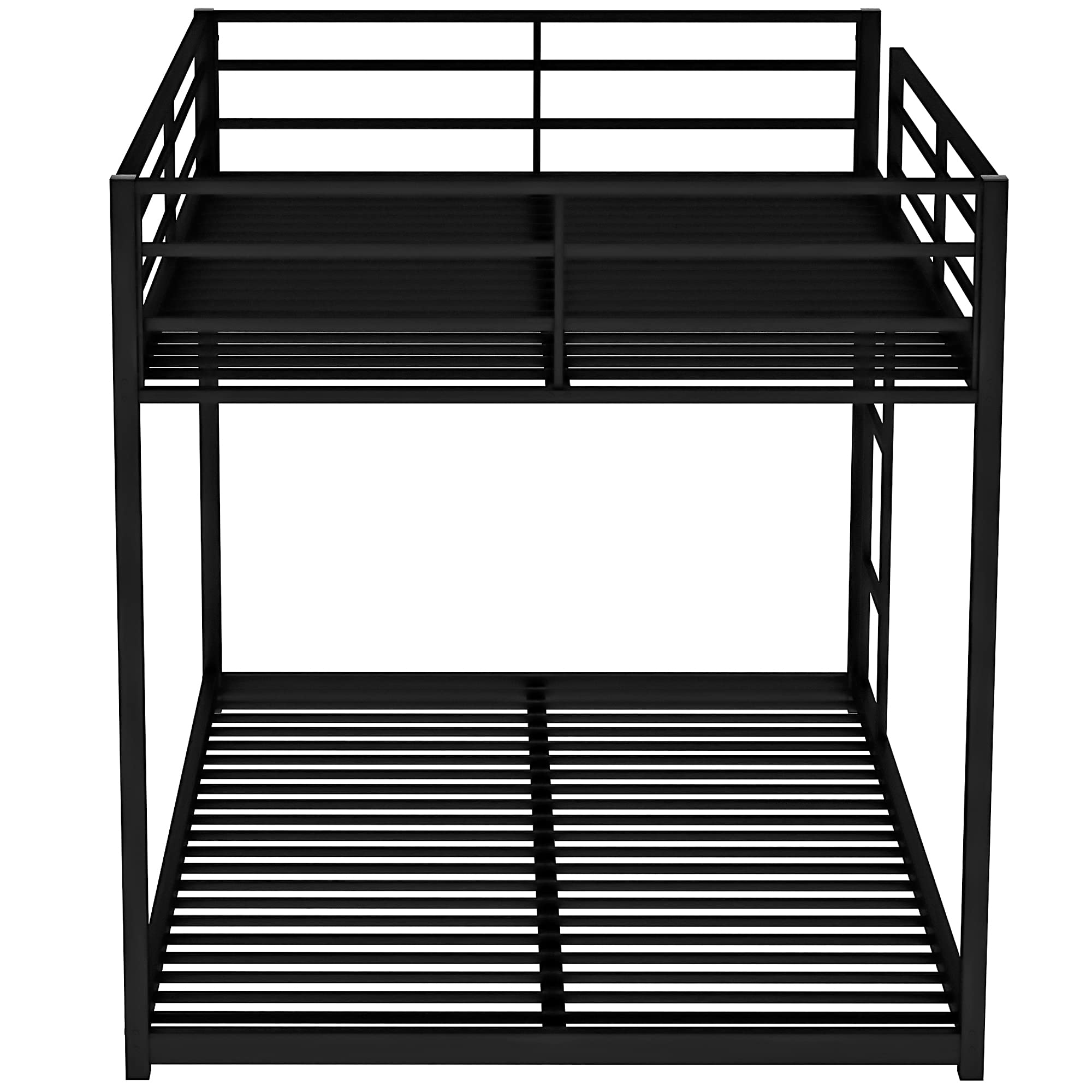 CNANXU Full Over Full Bunk Bed,Heavy Duty Metal Bunk Bed Frame with Ladder & Guardrail for Kids Bedroom,No Box Spring Required,Black