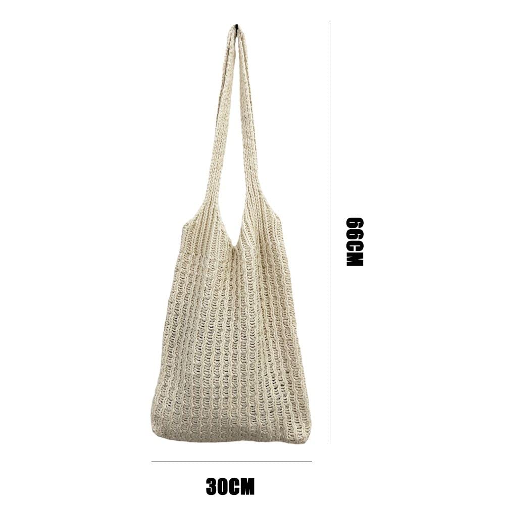 Crochet Hobo Bag Shopping Bag Large Capacity Hollow Woven Tote Bag Knitting Handbags(One Size,beige)