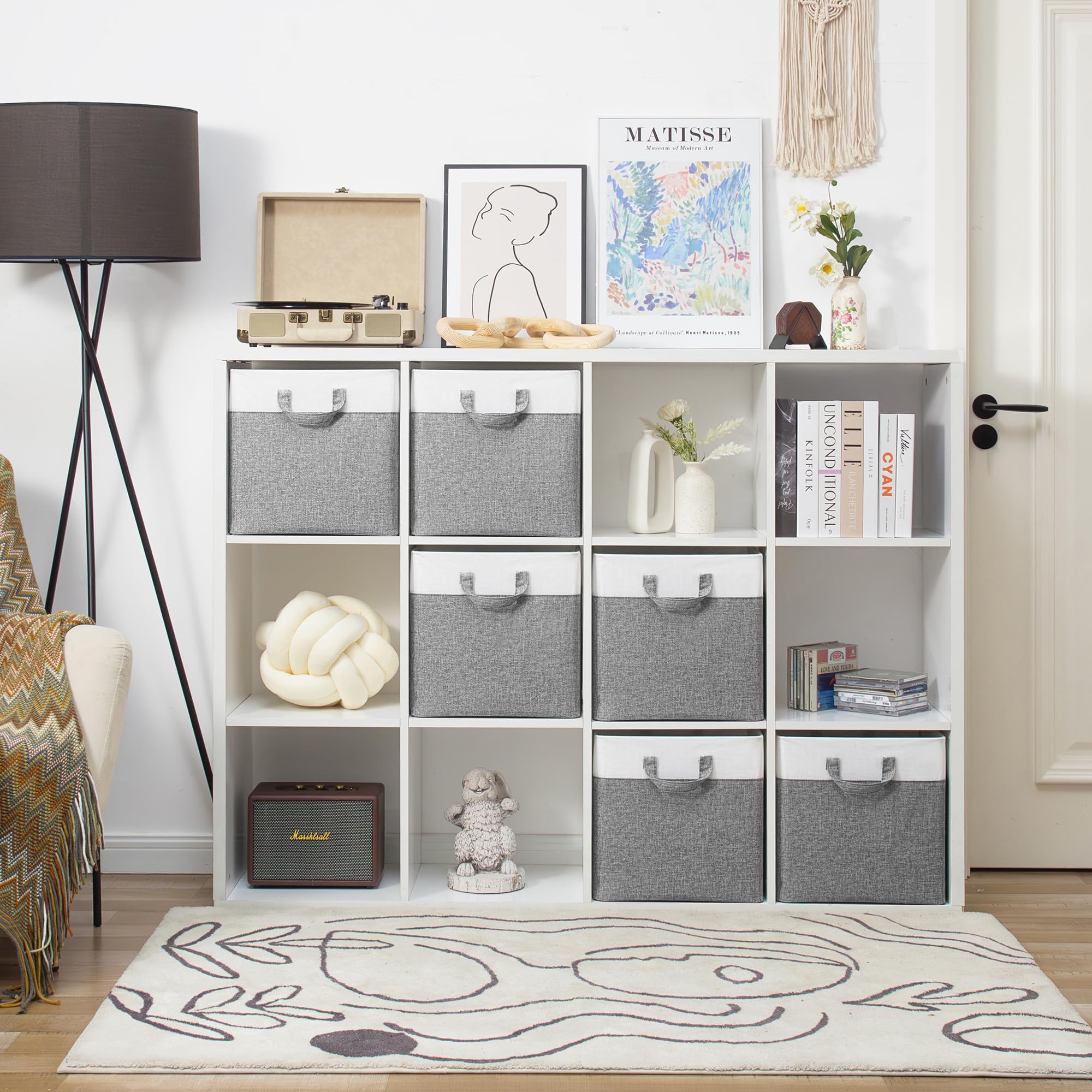 GRANNY SAYS 12x12 Storage Cubes, Cube Storage Bins with Metal Frame, Foldable Cube Storage Organizer, Closet Storage Baskets, Storage Cube Bins, Storage Bins for Shelves, White&Gray, 4 Pack