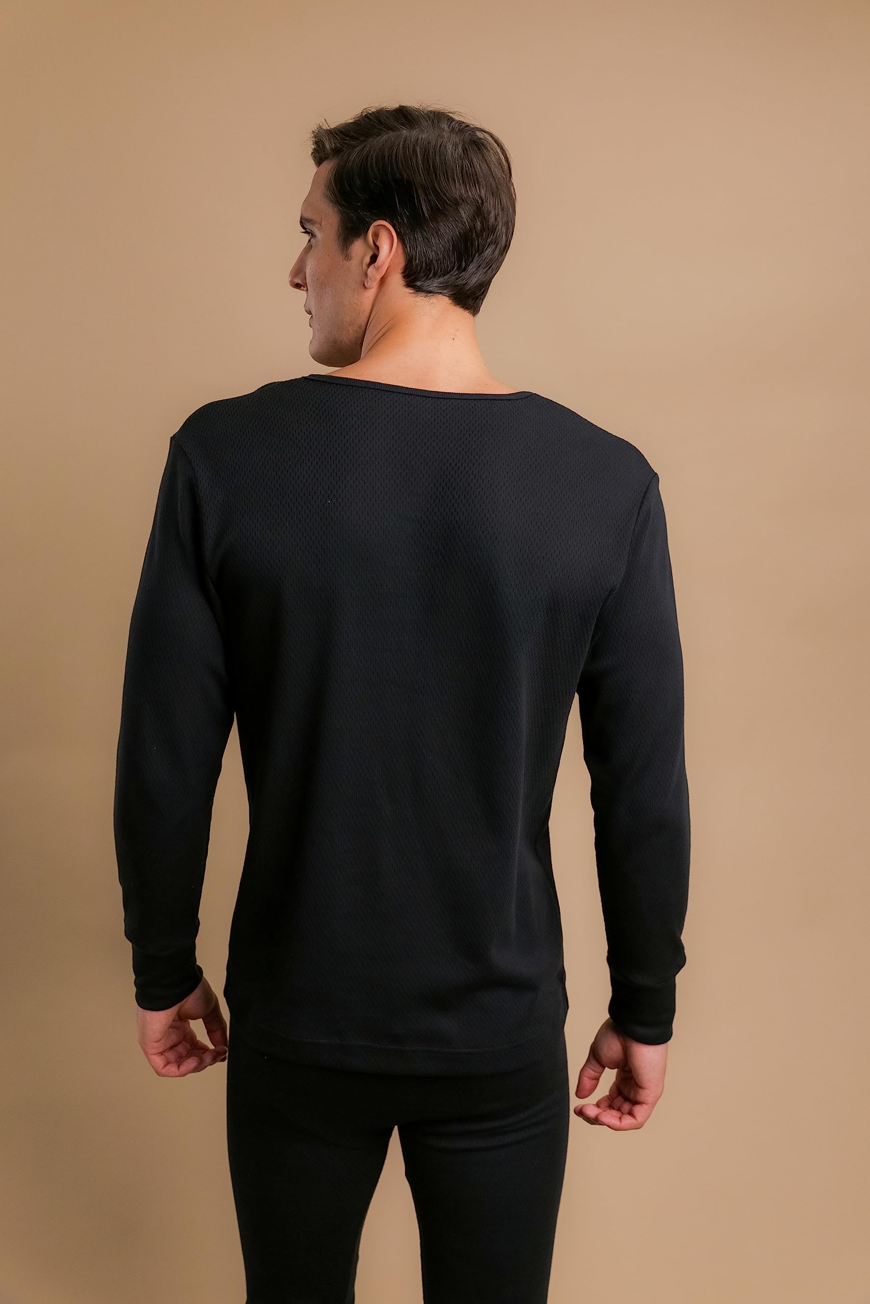 Cottonique Hypoallergenic Men's Thermal Base Layer Long Sleeve Made from 100% Organic Cotton (M, Black)