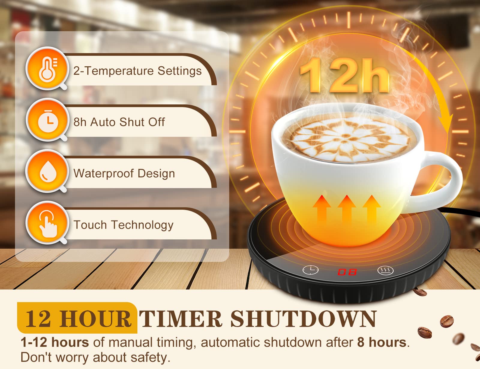 Coffee Mug Warmer, Candle Warmer with Auto Shut Off & 2-Temp Settings & 12-Hour Timer, Mug Warmer for Desk, Coffee Cup Warmer for Coffee, Beverage, Candle, Milk, Tea (No Cup)