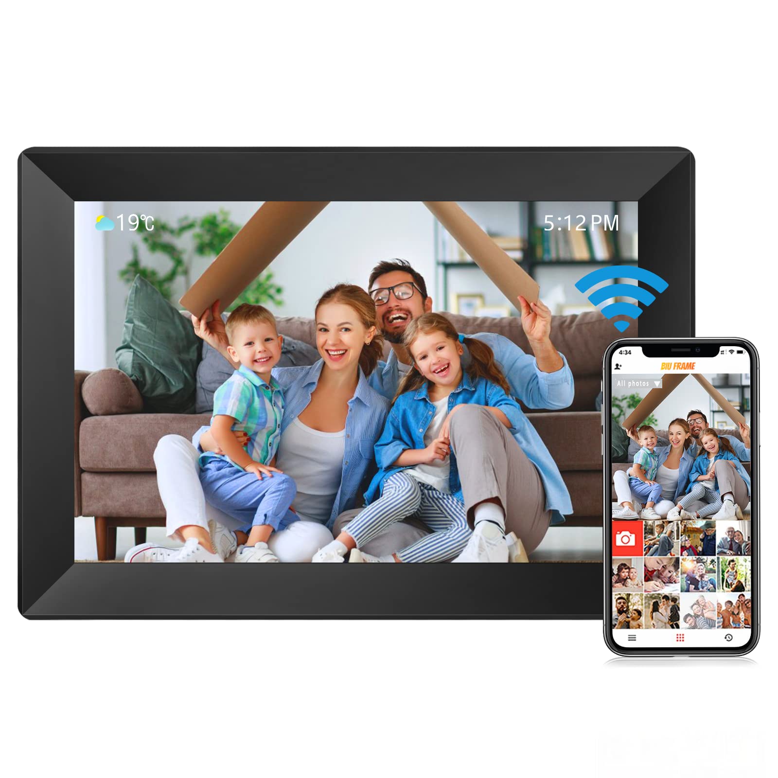 Digital Photo Frame 10.1 Inch, Bestdon Smart WiFi Cloud Digital Picture Frame, IPS Touch Screen, Auto-Rotate, 16GB Storage, Instantly Share Photos or Vedios Via BIU Frame Free App - Black