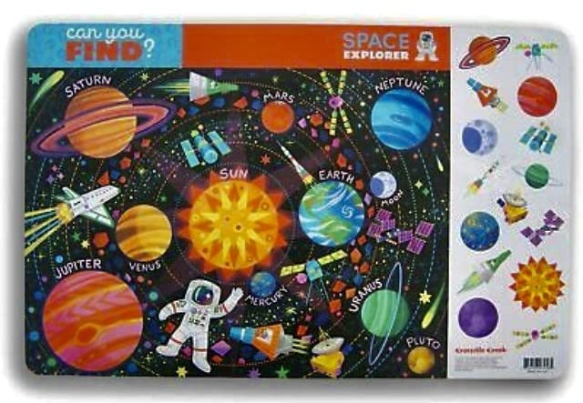 Crocodile Creek Space Explorer 2-Sided Placemat, Blue/Orange/Yellow/Green