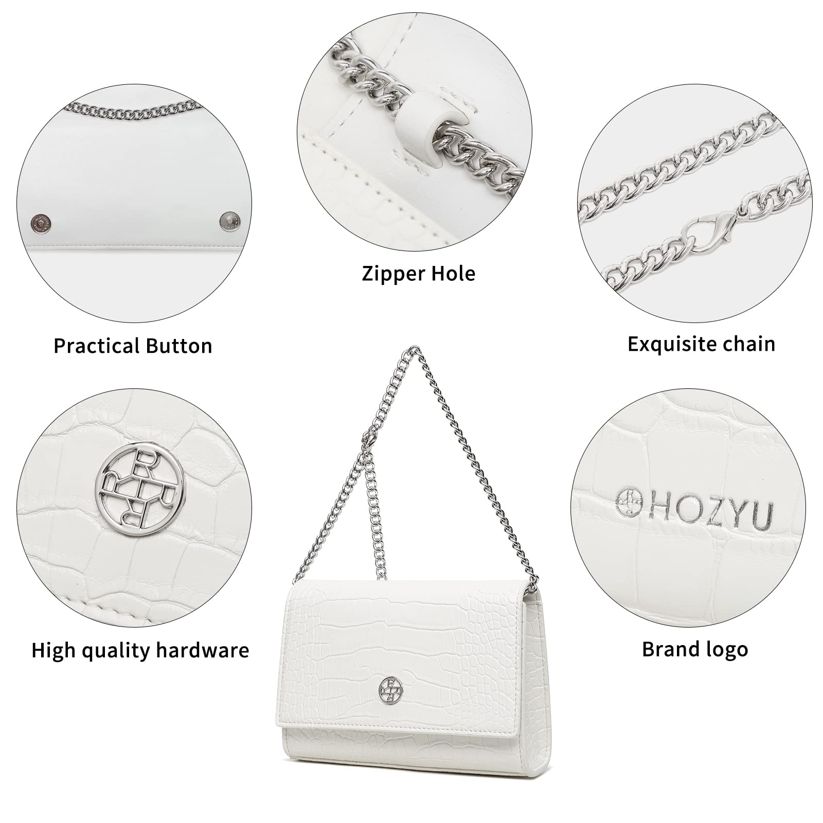 Crocodile Leather Crossbody Bags for Women Leather Cross Body Purses Cute Designer Handbags Shoulder Bag Concise Style(White)