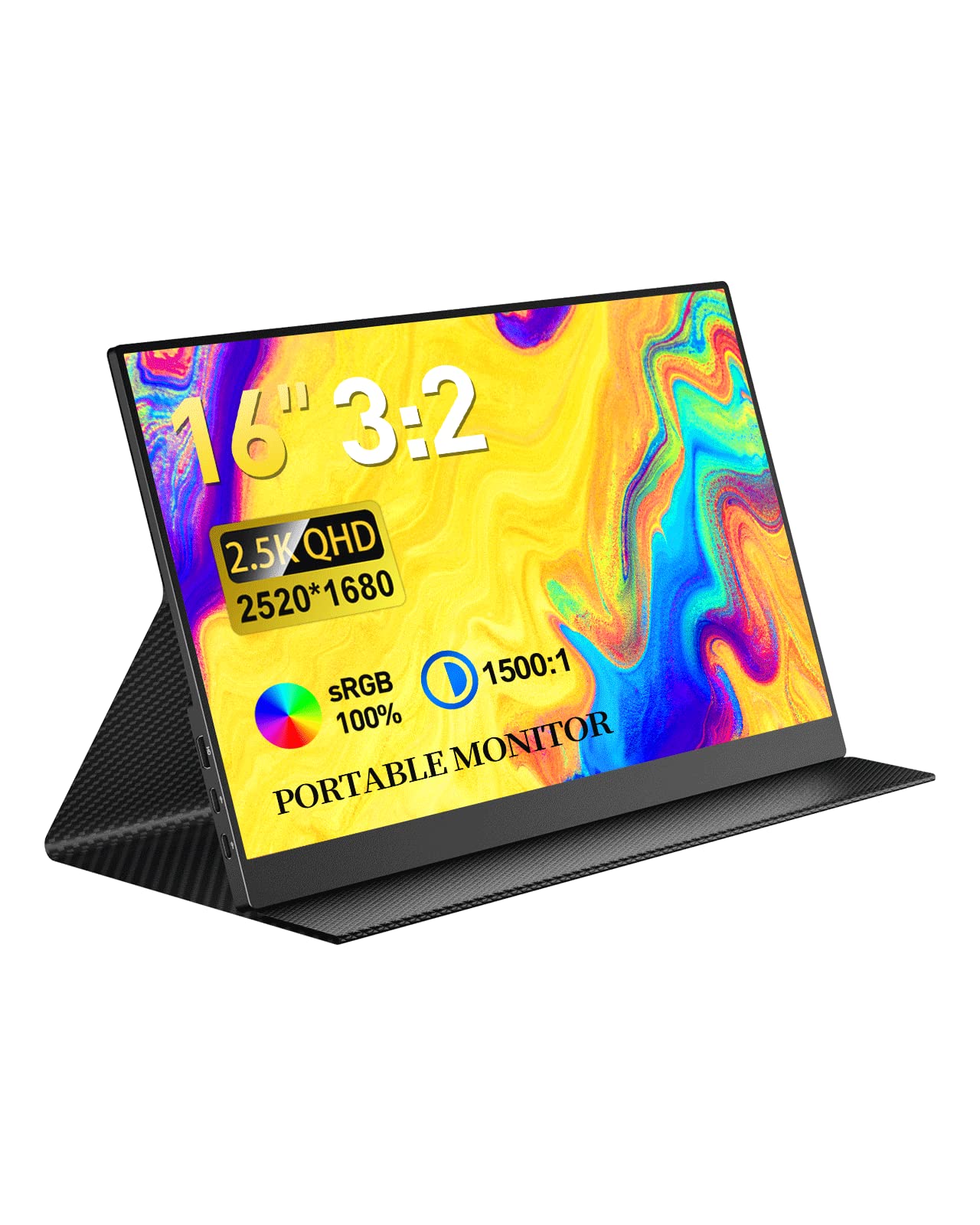 CNBANAN 2.5K Portable Monitor, 16" Laptop Monitor Extender 2520x1680 QHD Slim Lightweight IPS 1500:1 USB C HDMI Computer Display Gaming Screen with Speakers Travel Monitor for Mac Phone Xbox Game