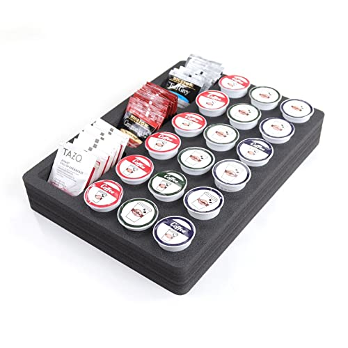 Coffee Pod and Tea Bag Organizer Drawer Tray 10.9 x 14.9 Holds 18 Fits Keurig K-Cup Fits Most Standard Tea Packets (Up to 3" wide) Durable High Density Waterproof Foam
