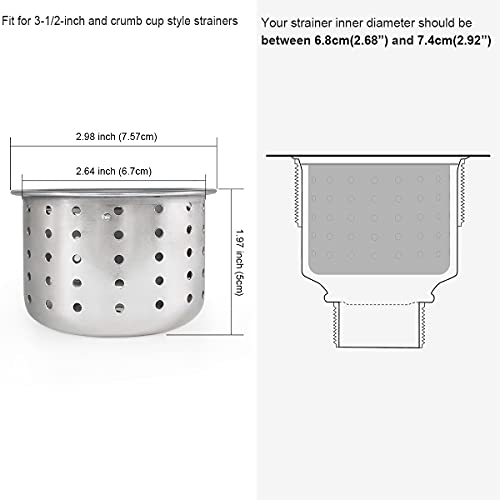 GZILA Kitchen Sink Drain Basket Only, 3-inch Basket for Kitchen Sink Strainer Replacement, Deep Cup with Handle, SUS 304 Stainless Steel