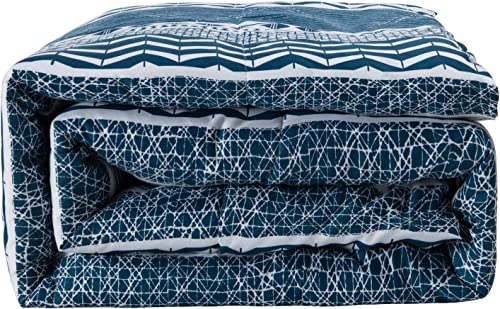 Shatex Full Size Comforter Set (86x82Inch) 3 Pieces,Cozy Bedding for All Season,Blue Bohemian Stripes Comforter,Ultra Soft 100% Microfiber Polyester,Triangle Comforter with 2 Pillow Shams (20x26Inch)