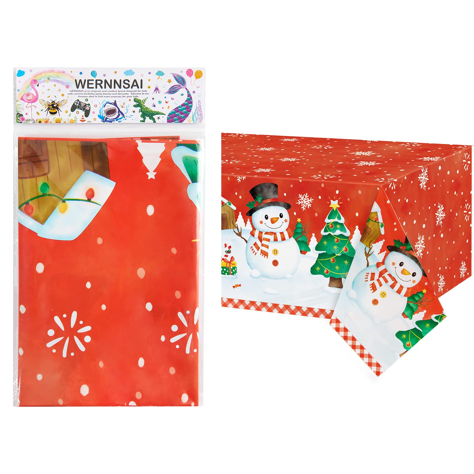 Christmas Tablecloths Plastic - 1 Pack 54" x 108" Disposable Plastic Christmas Table Cloth Rectangle Table Christmas Table Cover Xmas Holiday Family Dinner Birthday Home Kitchen Outdoor Indoor