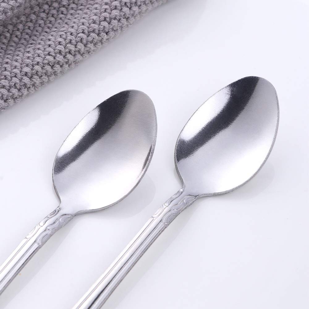 QIBOORUN Iced Tea Spoon Set for 12 Coffee Spoon 7.9 -Inch Stainless Steel Spoon Set Ice Cream Spoon Long Spoon Dessert Spoon Milkshake Spoon, Silver