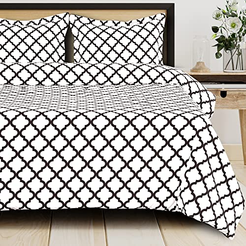Lux Decor Collection Duvet Cover - 3 Pc King Duvet Cover Set - Soft Microfiber Zipper Closure Bedding - Comforter Cover with Matching Pillow Shams (King/California King, White/Chocolate)