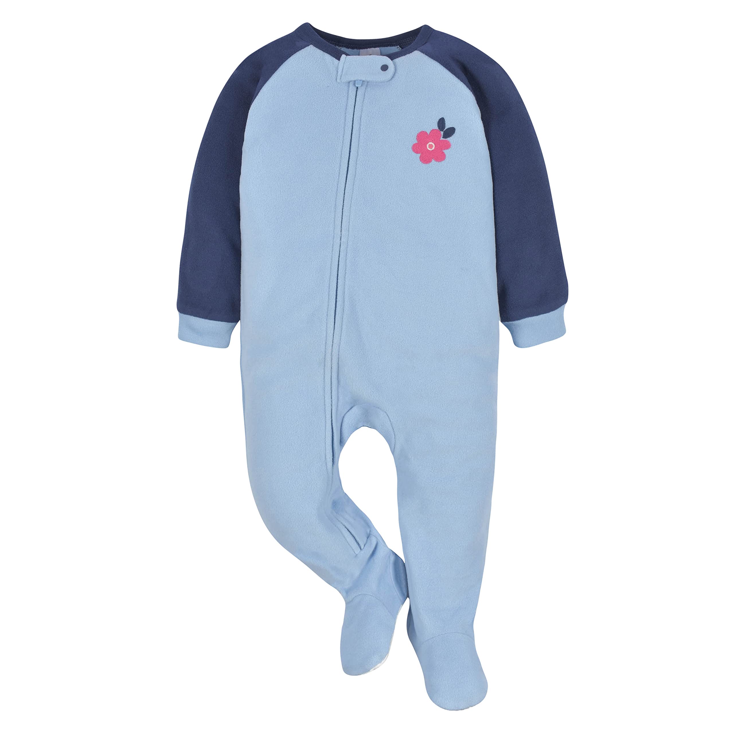 Gerber Baby Girls Toddler Loose Fit Flame Resistant Fleece Footed Pajamas 2-Pack Floral Blue 12 Months