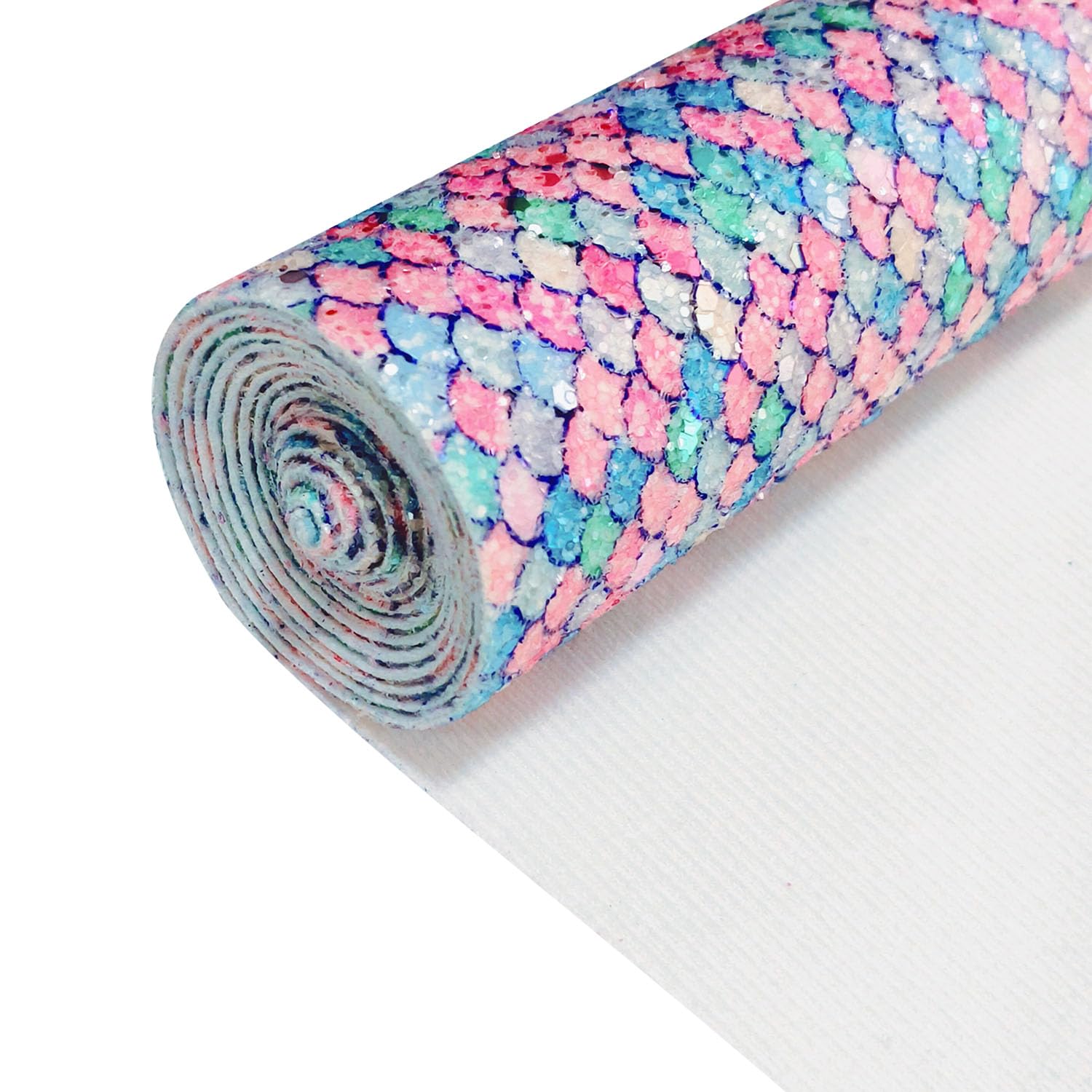 Greatdiy Sparkly Mermaid Chunky Glitter Faux Leather Roll 12 x 52 inch Shiny Synthetic Leatherette Fabric for Making DIY Bows Crafts (24008#16)